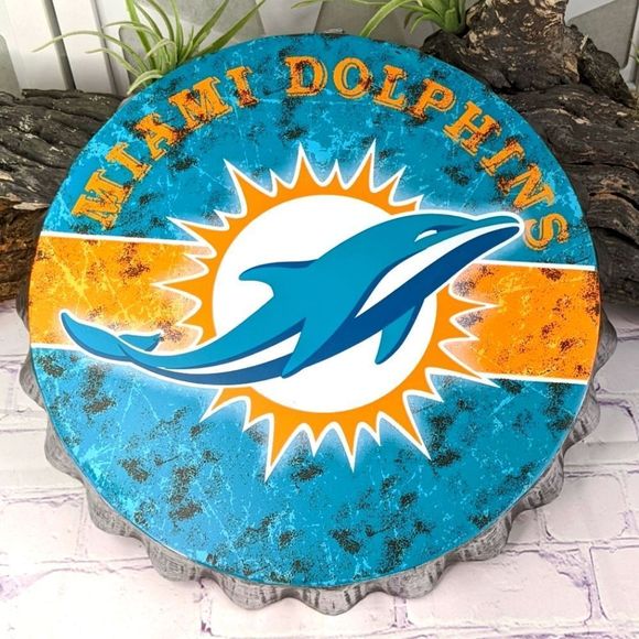 NFL | Wall Decor | Miami Dolphinsmetal Distressed Bottle Cap Sign ...